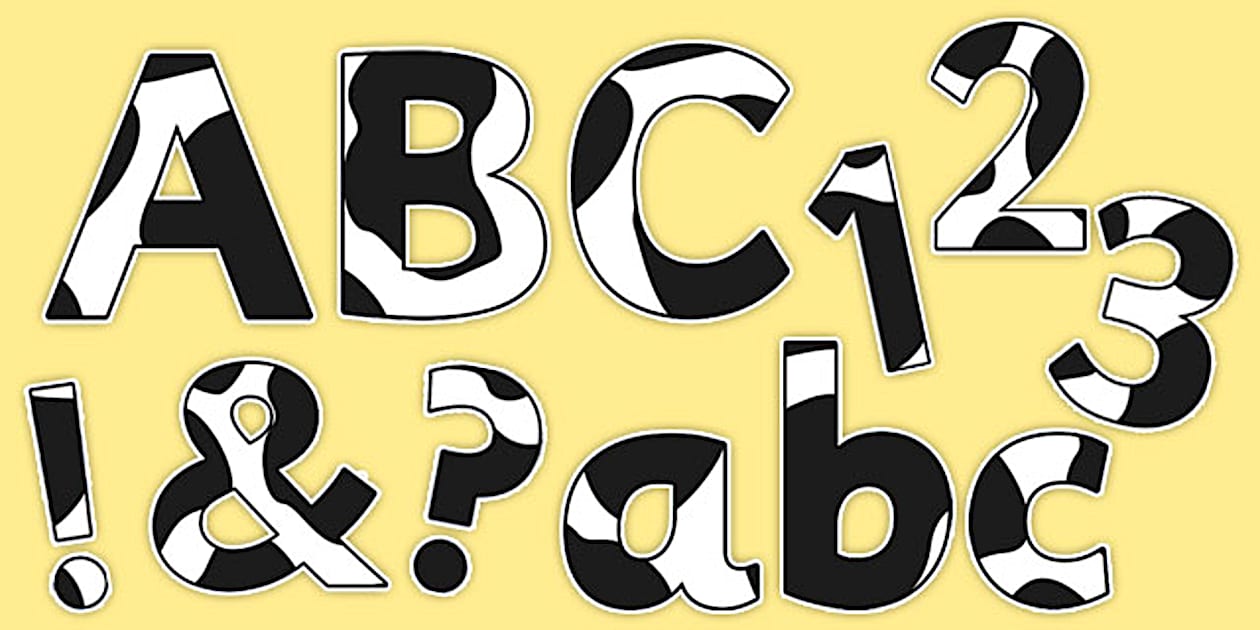 Editable Cow Print Display Letters Numbers and Symbols Pack