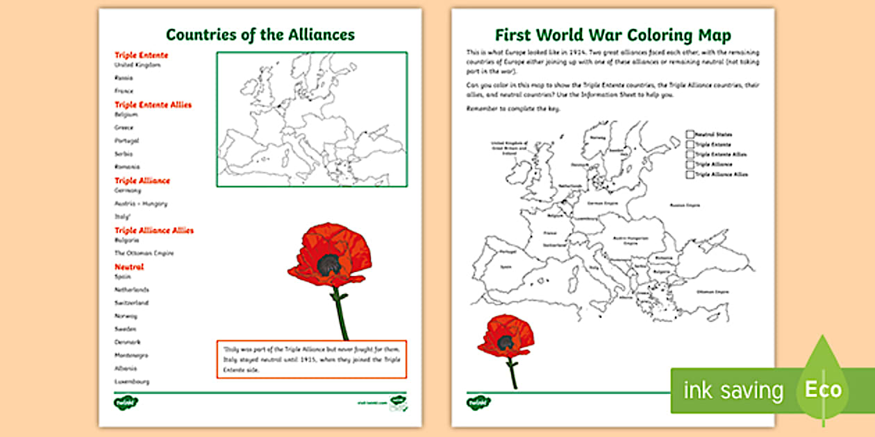Editable World War I Map Activity Worksheet (teacher made)