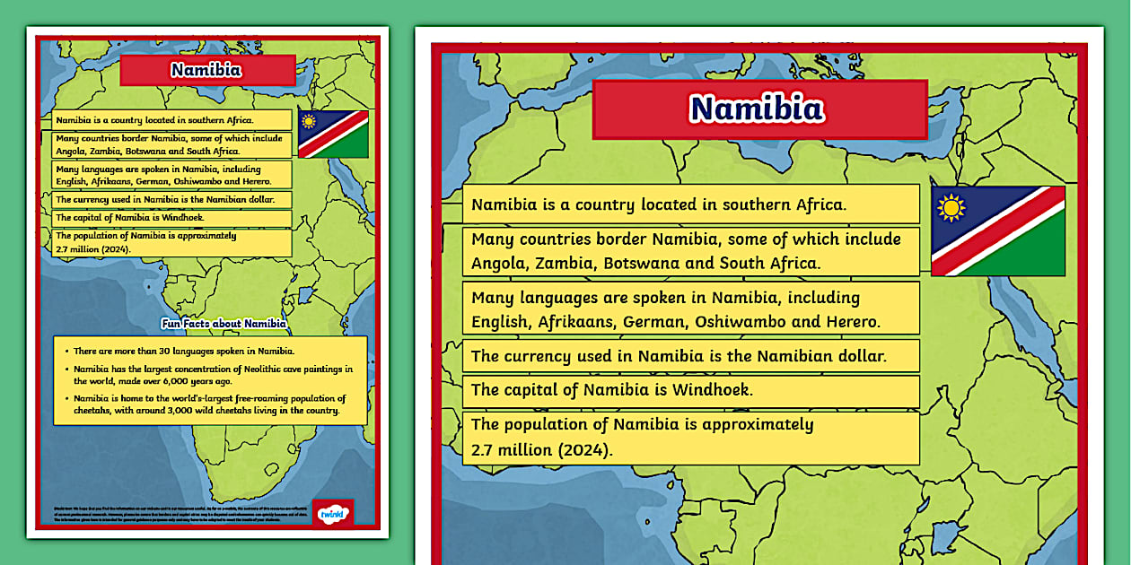 Facts on Namibia Display Poster (professor feito) - Twinkl