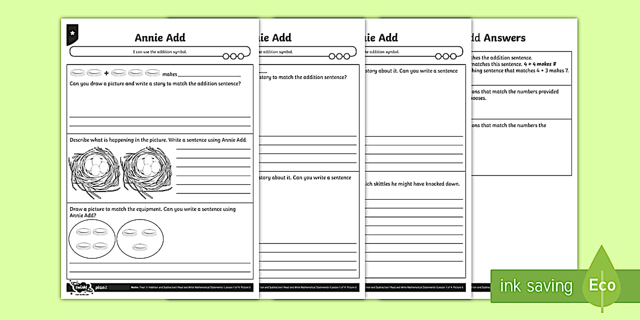 Using the Addition Symbol Differentiated Worksheets - Twinkl