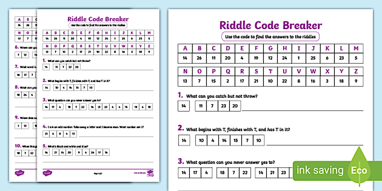 Grade 3 Worksheet: Riddle Code Breaker (CAPS Coding)