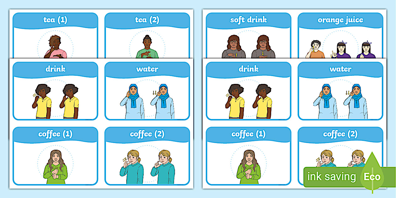 Auslan Drinks Word Cards (Teacher-Made) - Twinkl