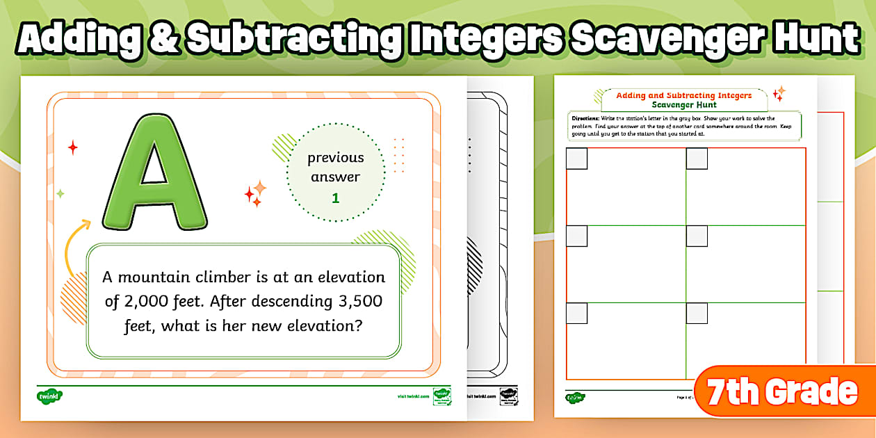 Seventh Grade Adding and Subtracting Integers Scavenger Hunt