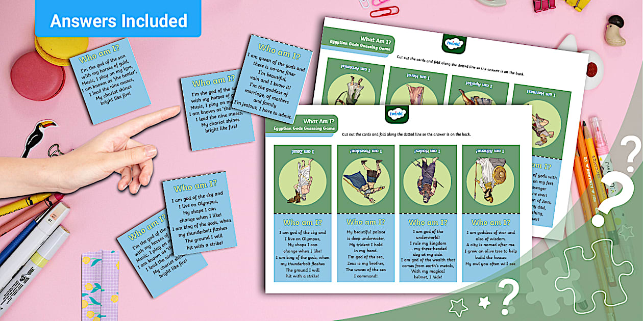Who Am I? Greek Gods Guessing Game Cards - AL - Kids