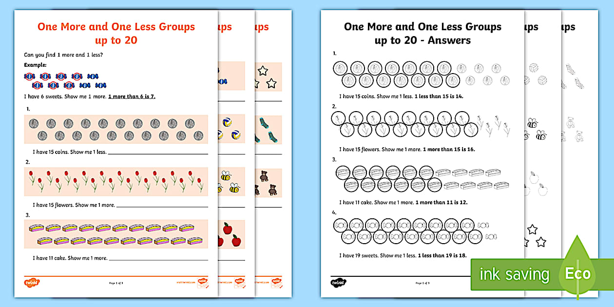 One More or One Less Groups Worksheet / Worksheet - One More or One Less