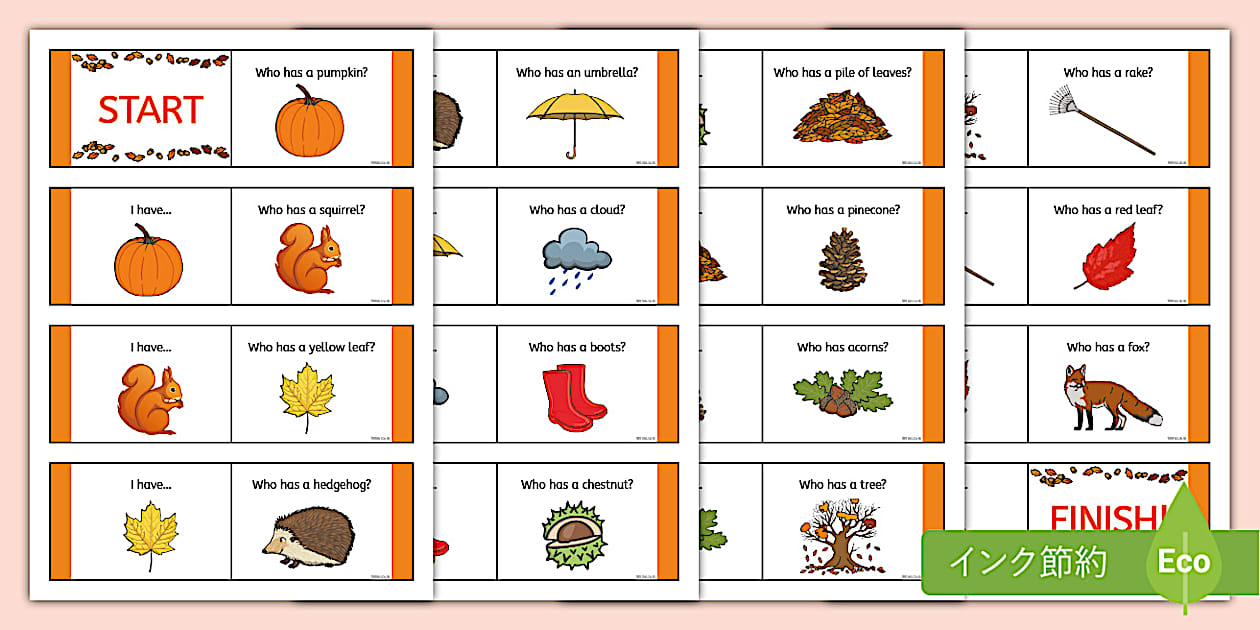 秋の英語ゲーム Autumn Words Game- I have..Who has? English