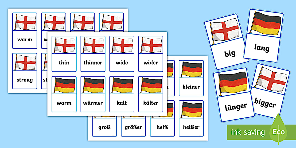 German Grammar Games - Comparative Adjectives Matching Cards