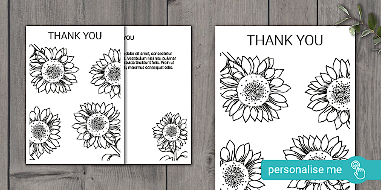 Mindfulness Colouring Sunflower Thank You Cards - Twinkl