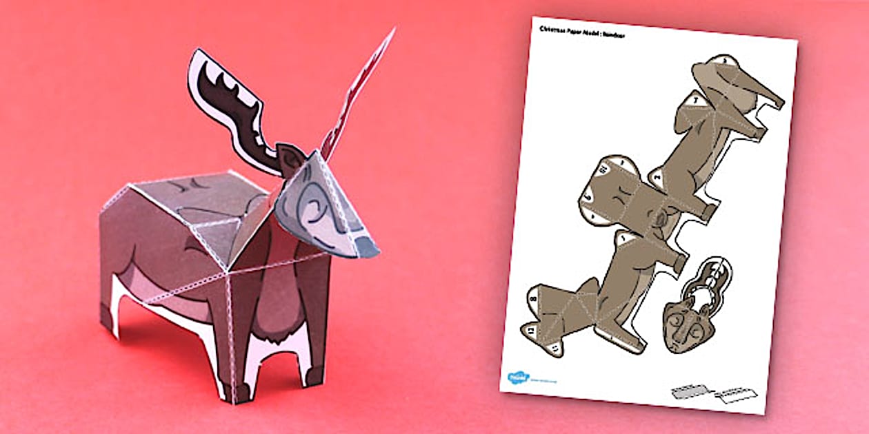 3D Paper Reindeer Model | Christmas Craft Activity for Kids