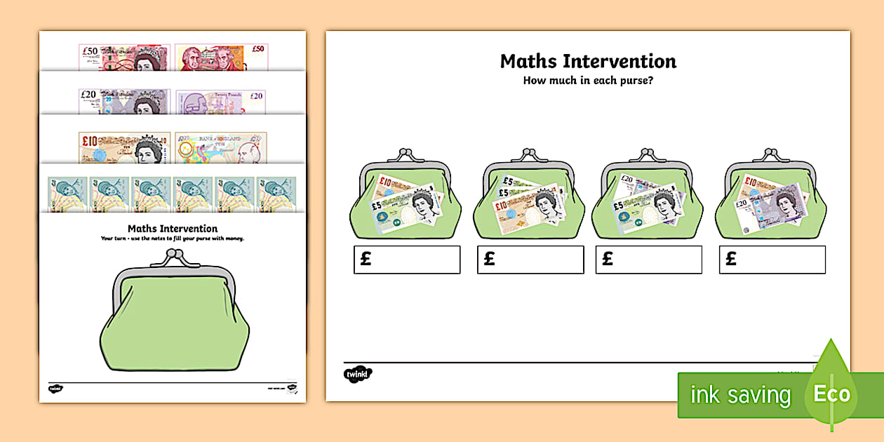 Maths Intervention Purse Notes (Hecho por educadores)