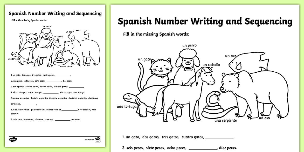 Spanish Number Writing and Sequencing Activity - Twinkl