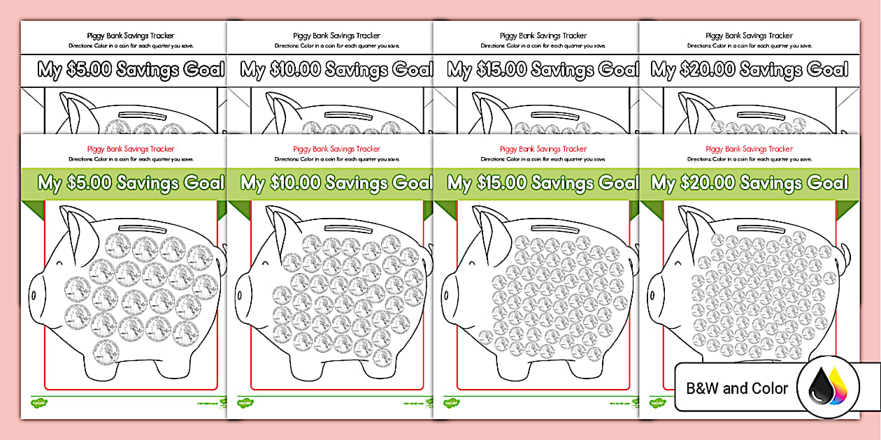 Piggy Bank Savings Tracker Worksheet for Kids | Twinkl USA