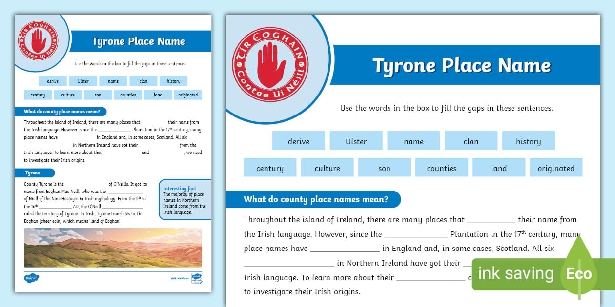 Tyrone Place Name Cloze Procedure (Teacher-Made) - Twinkl