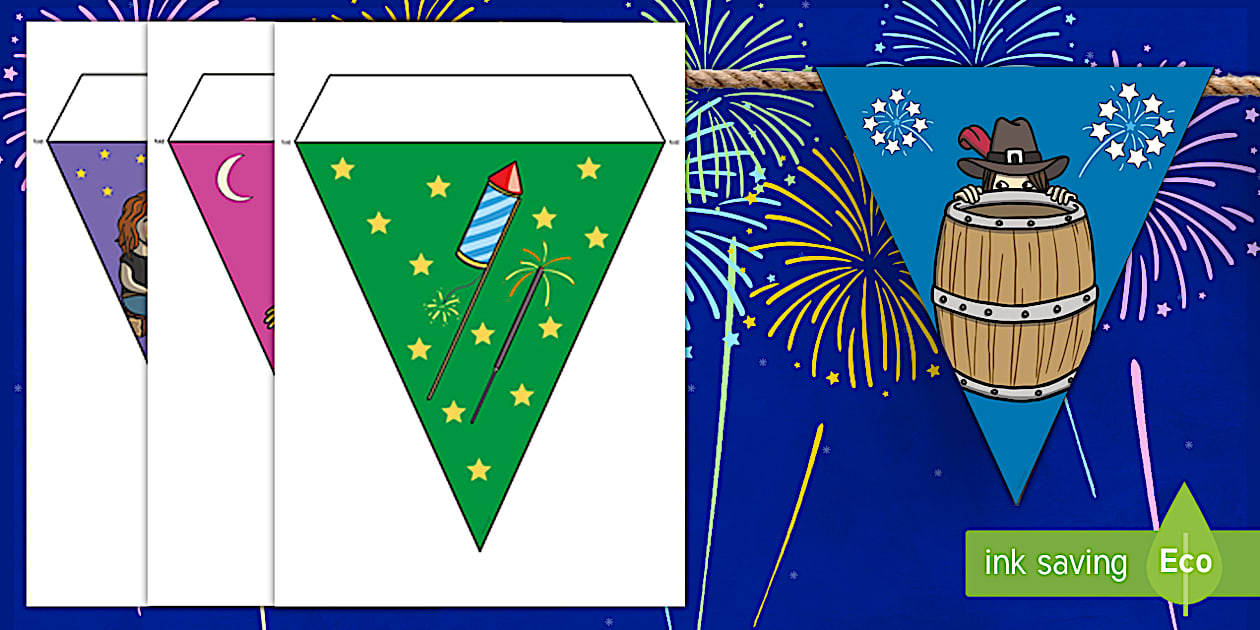 Black and White Bonfire Night Display Bunting (teacher made)