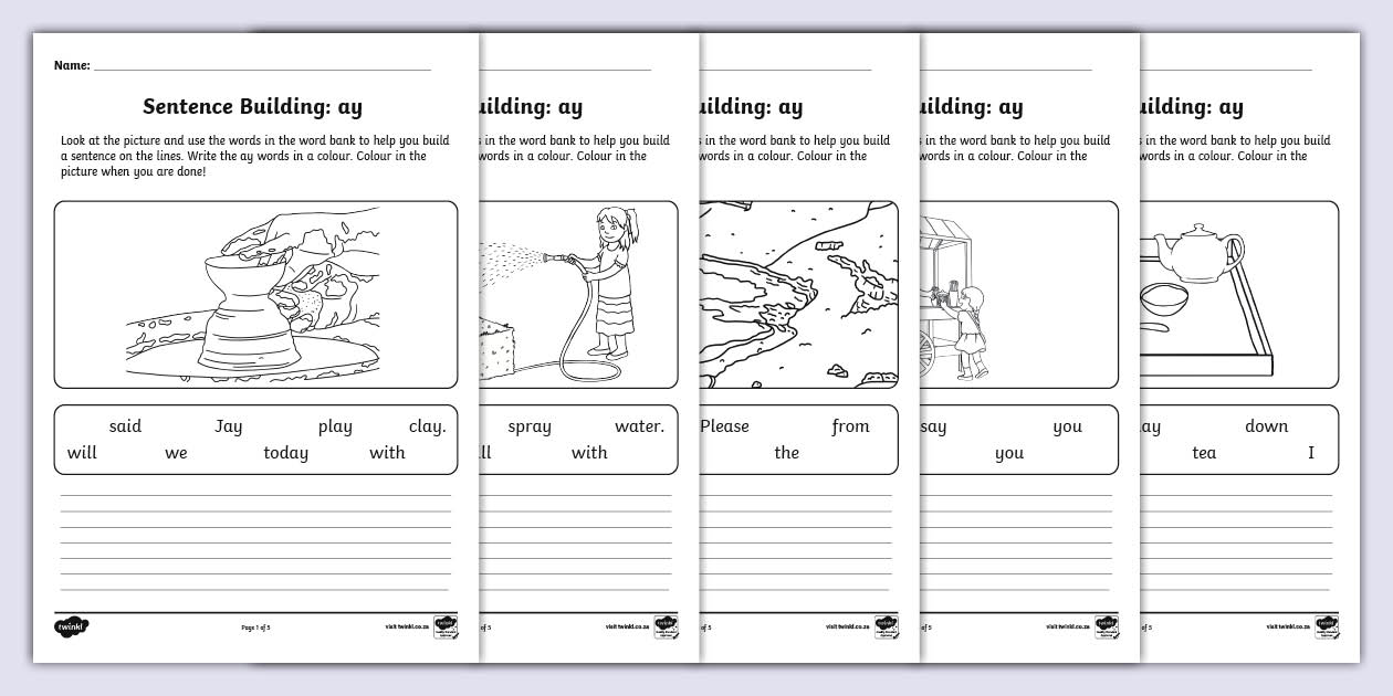 Phonics Sentence Building: ay - Twinkl