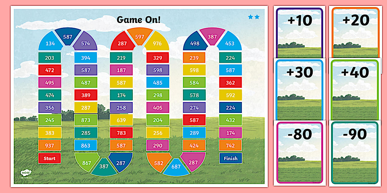 Three-Digit Numbers and Tens, Crossing the Hundreds Boundary Board Game