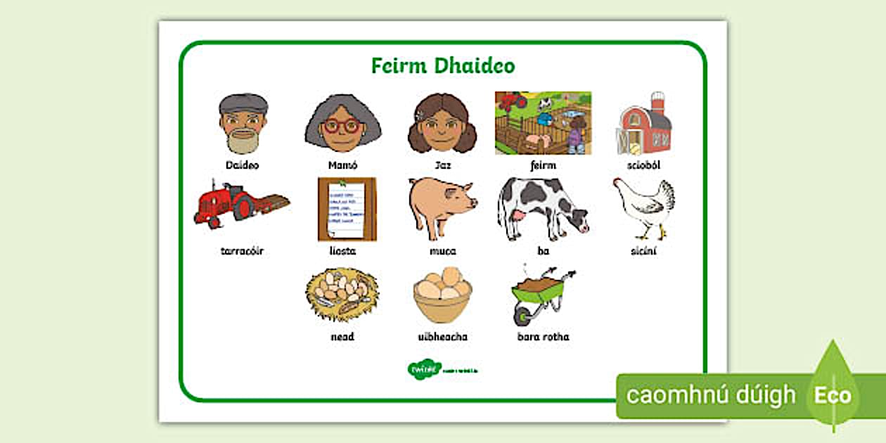 Grandad's Farm Word Mat Gaeilge (teacher made) - Twinkl