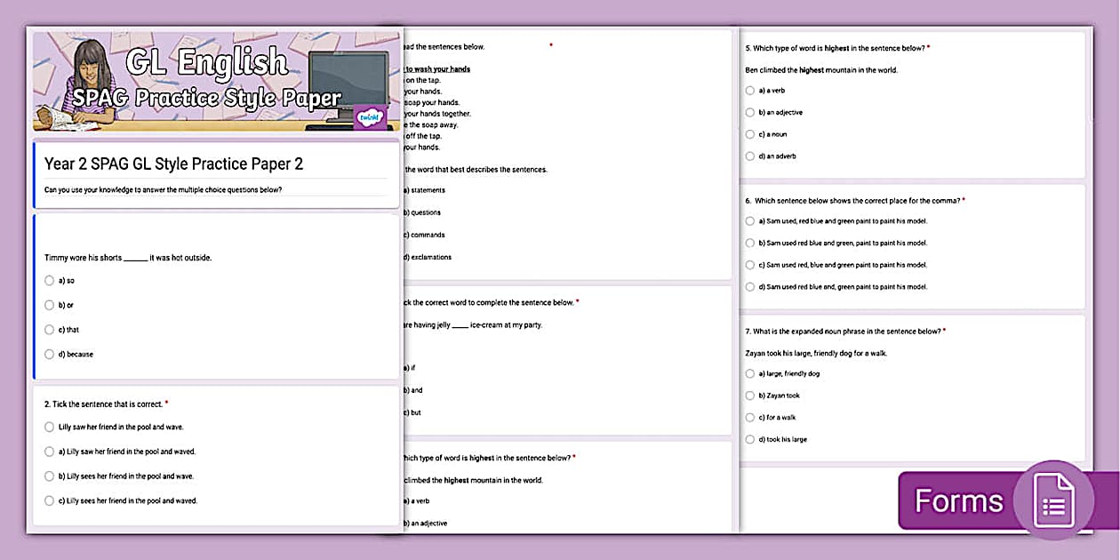 Year 2 SPAG GL Style Practice Paper (teacher made) - Twinkl