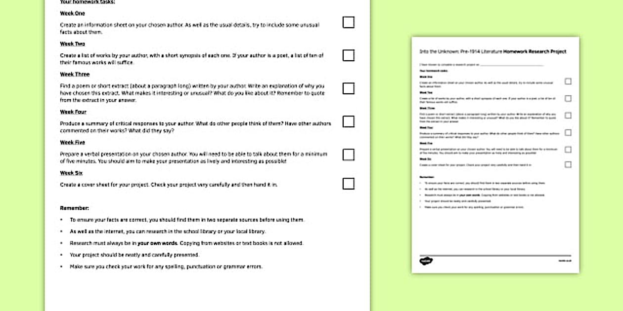 GCSE Pre-1914 Literature Homework Research Project - Twinkl