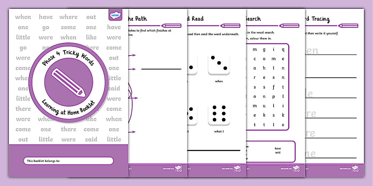 Learning at Home: Phase 4 Tricky Words Booklet - Twinkl