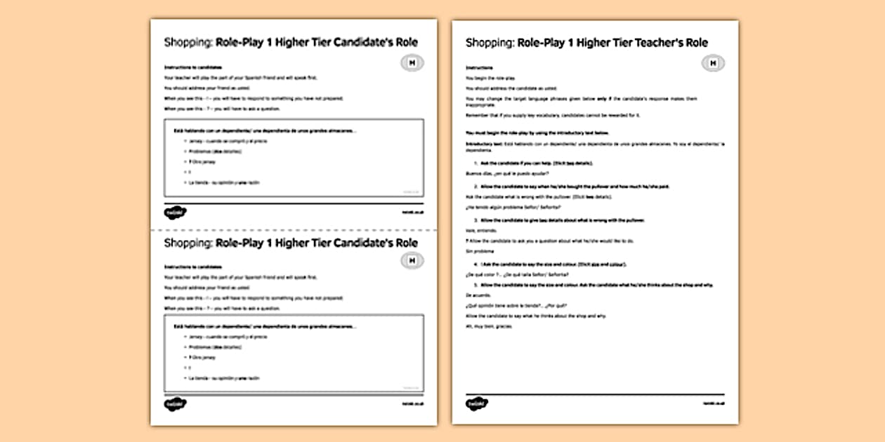 De compras 1 Juego de rol Higher Tier (teacher made)