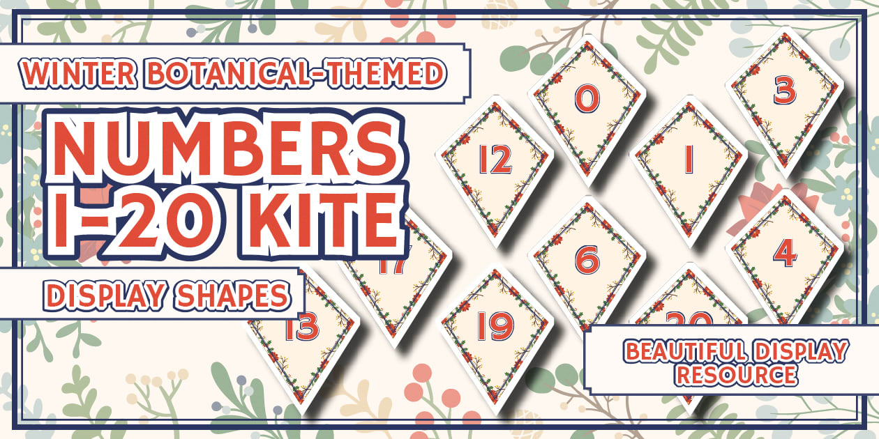 * NEW * Winter Botanical Themed Numbers 1-20 Kite Display Shapes