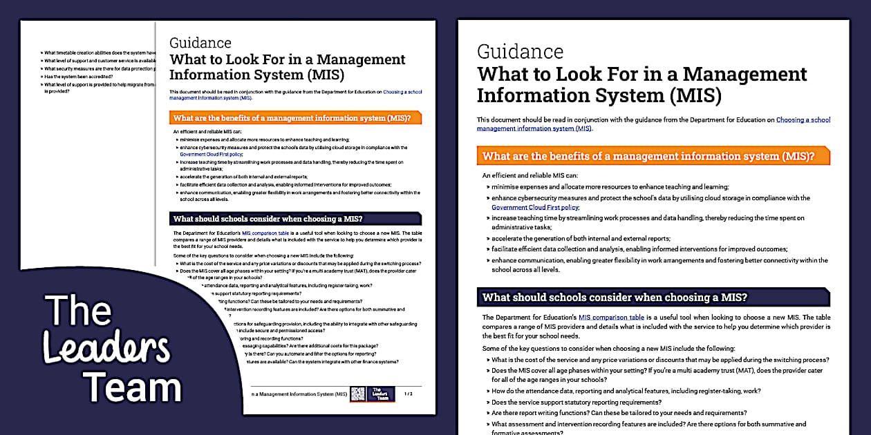 Guidance: What to Look For in a MIS - SLT (teacher made)