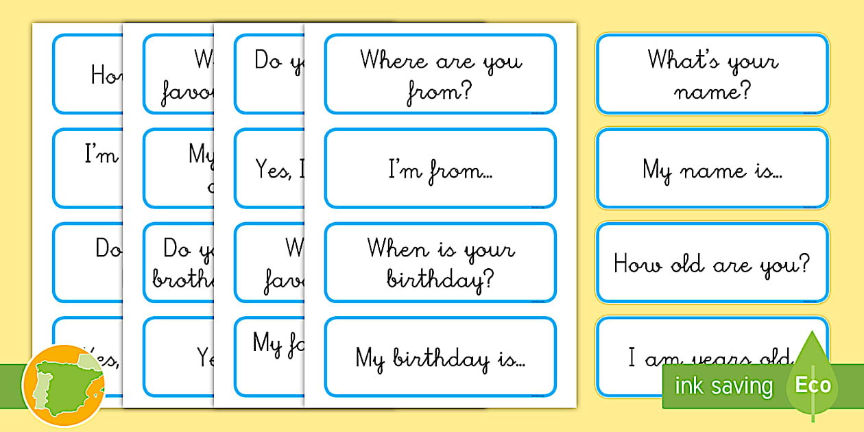 A1 Tarjetas de vocabulario: Frases básicas en inglés