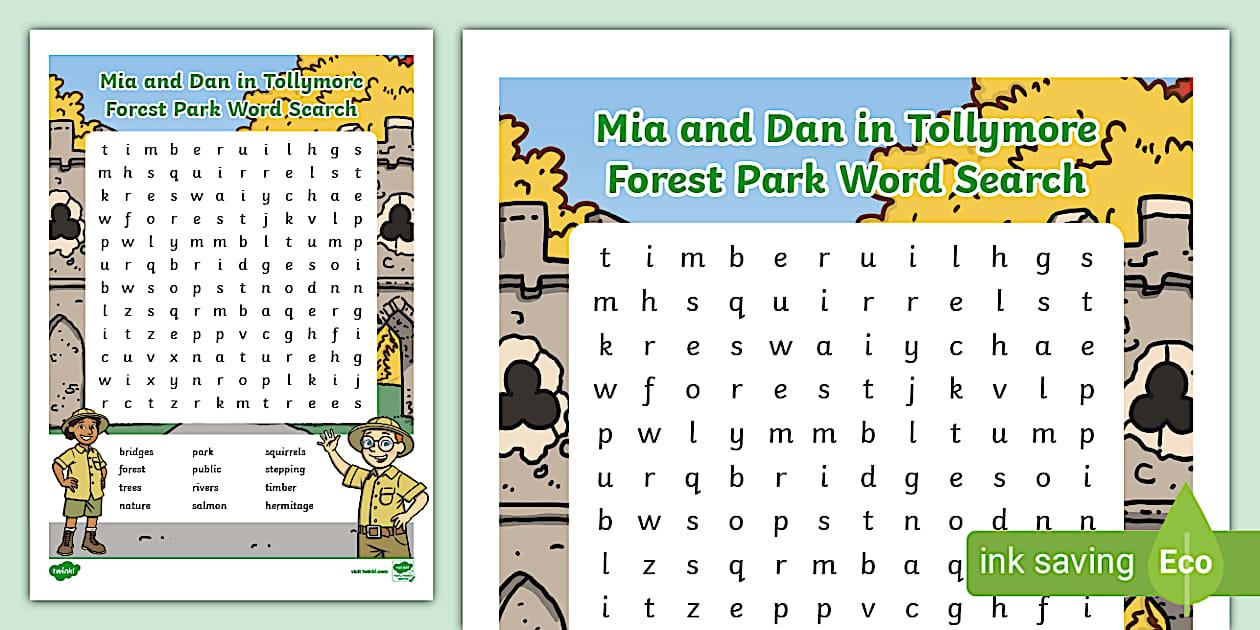 Mia and Dan in Tollymore Forest Park Word Search - Twinkl