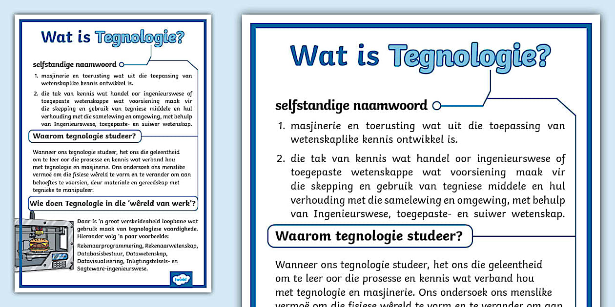 Wat is Tegnologie? Definisies A4 Vertoonplakkaat - Twinkl