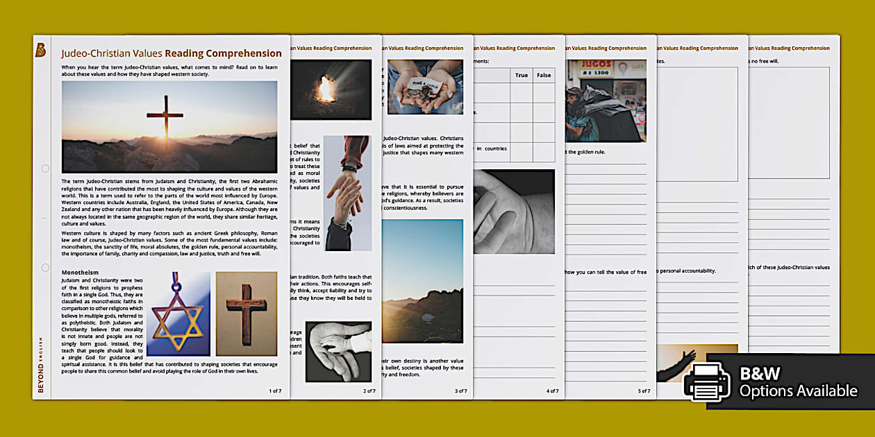 Judeo-Christian Values Reading Comprehension (teacher made)