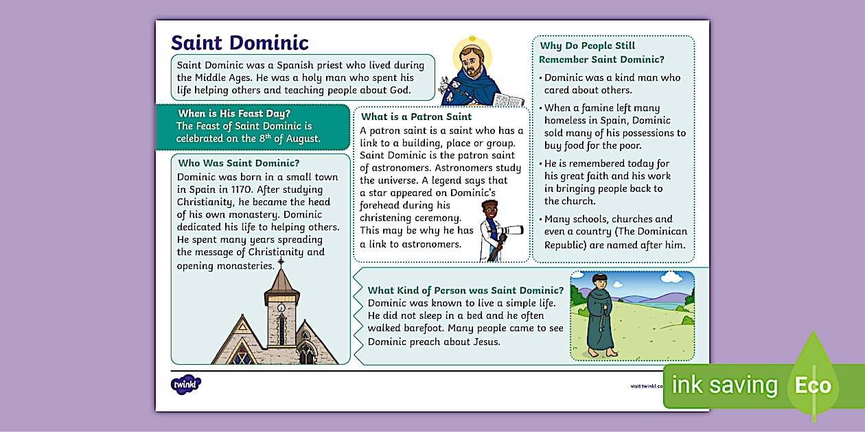 KS1 Saint Dominic Fact File (teacher made) - Twinkl