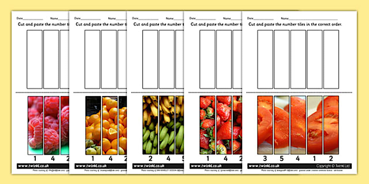 Editable Fruit-Themed Number Sequencing Photo Puzzles