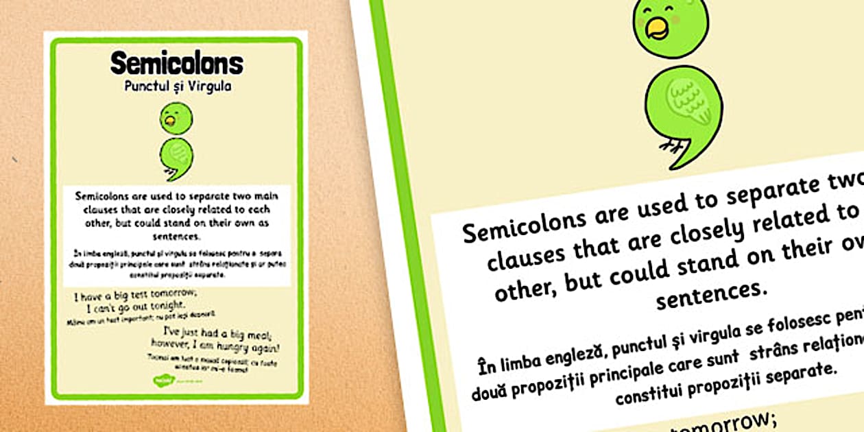 Semi-colon Punctuation Poster Romanian Translation - Twinkl