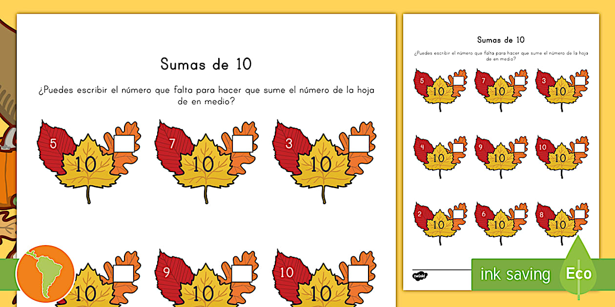 Ficha de actividad: Las sumas de 10 - Otoño (teacher made)