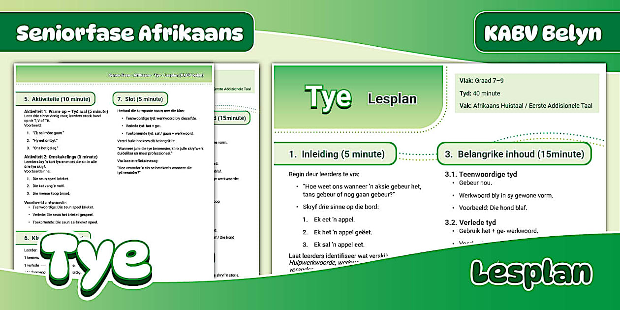 Senior Fase - Afrikaans - Tye - Lesplan (KABV-belyn)