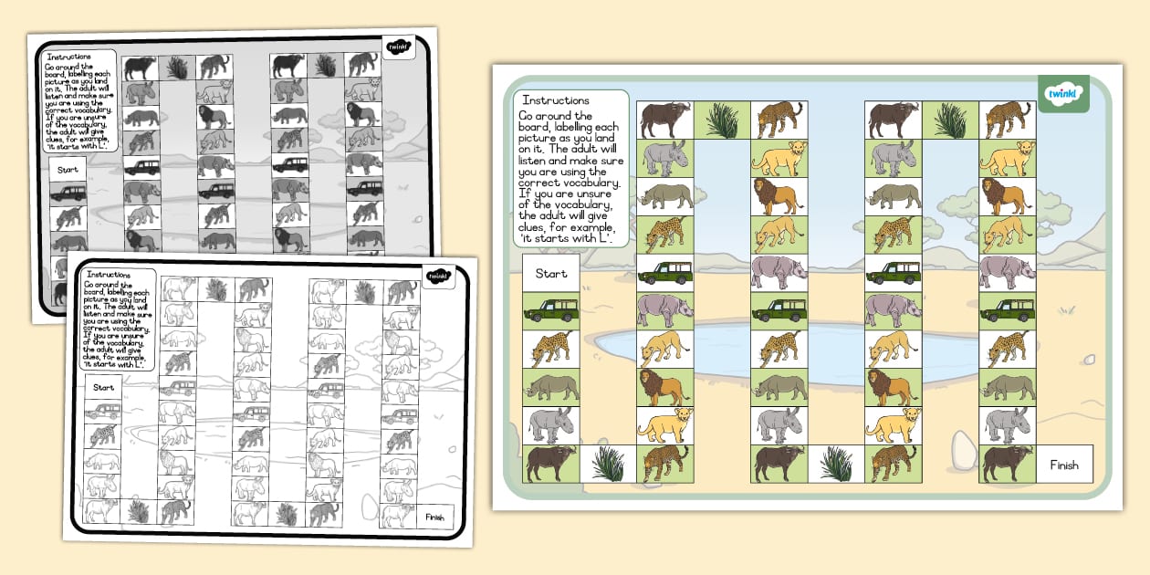 The Big Five Animals Vocabulary Race Board Game - Twinkl