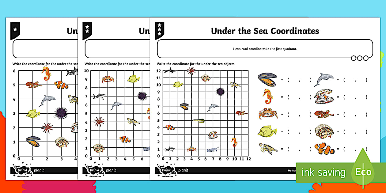 Under the Sea Coordinates in the First Quadrant Differentiated Worksheets