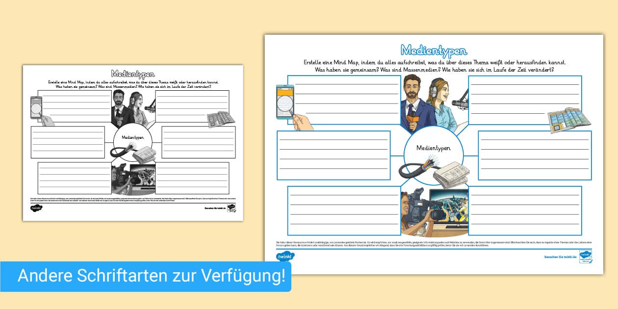 Medientypen - Mind Map - Twinkl Writing Frames - Twinkl