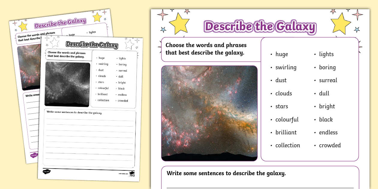 Describe the Galaxy Worksheet (teacher made) - Twinkl