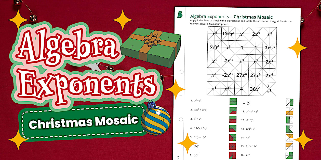 Algebra Exponents - Christmas Mosaic