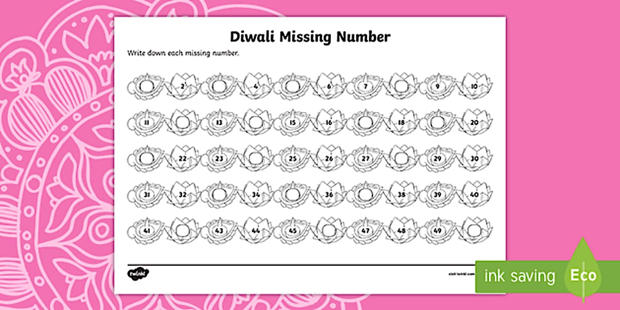 Diwali Missing Number Worksheet - Twinkl