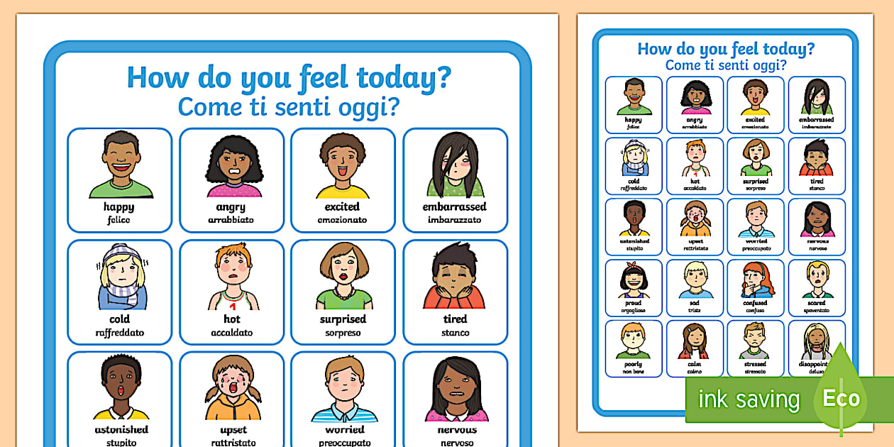 How Do You Feel Today? Emotions Chart - Italian / English - How Do You Feel