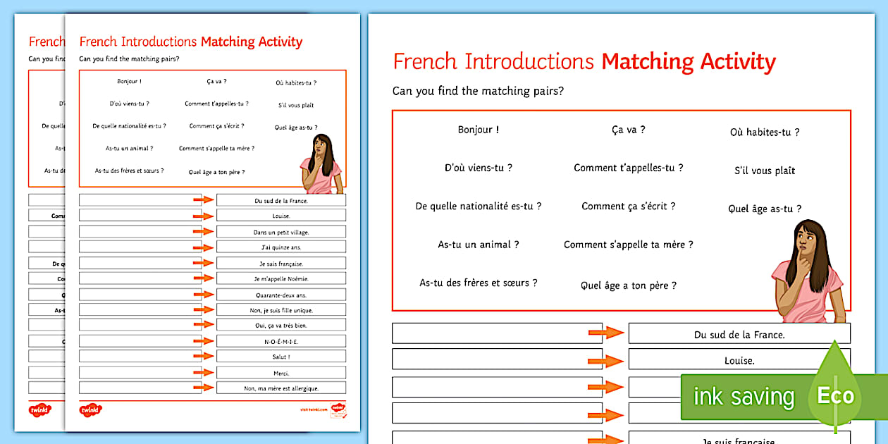 Introductions Matching Differentiated Worksheet / Worksheet French