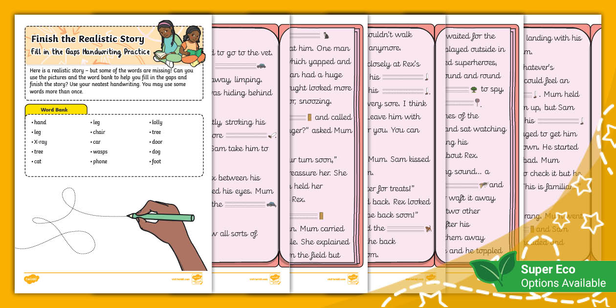Finish the Realistic Story Fill in the Gaps Handwriting Practice (Ages ...