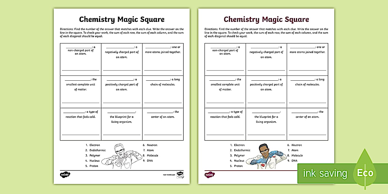 Chemistry Magic Square Activity - Twinkl