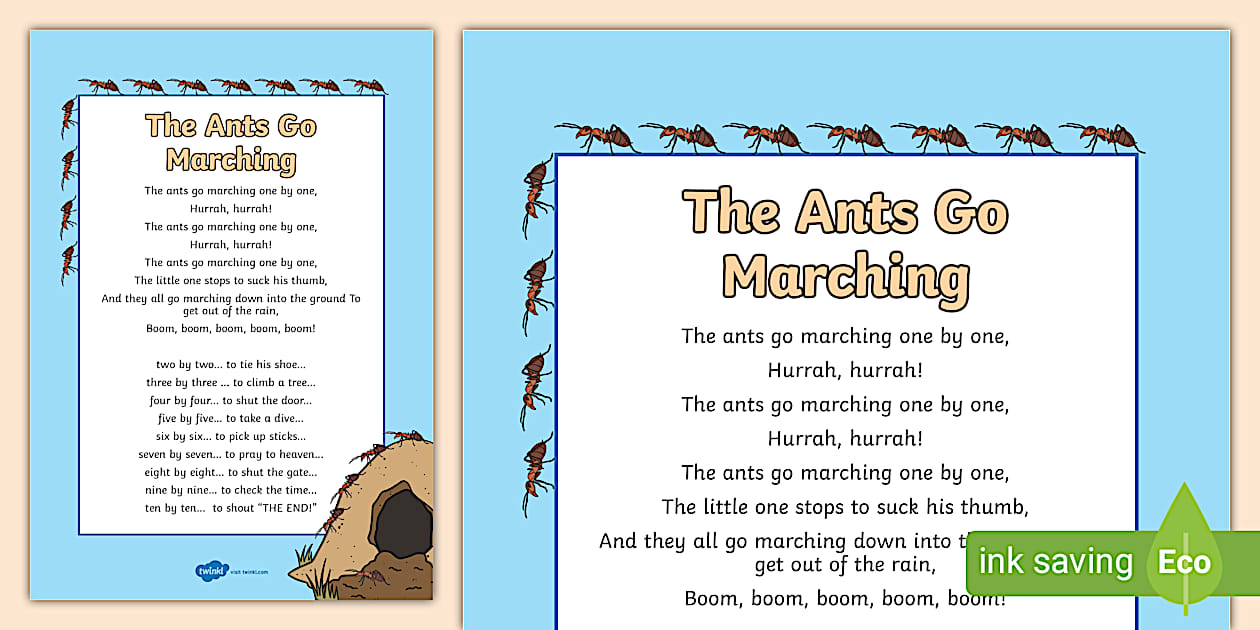 Black and White The Ants Go Marching Display Poster - Twinkl
