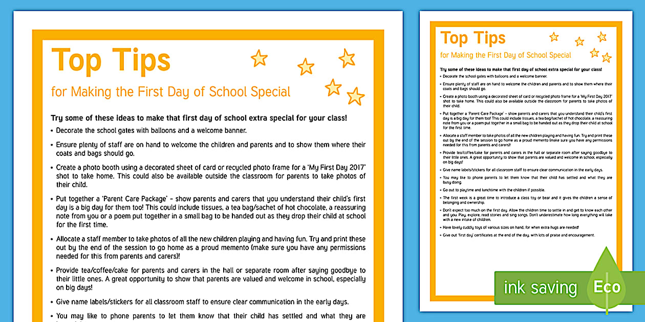 Making a First Day at School Special Top Tips (teacher made)