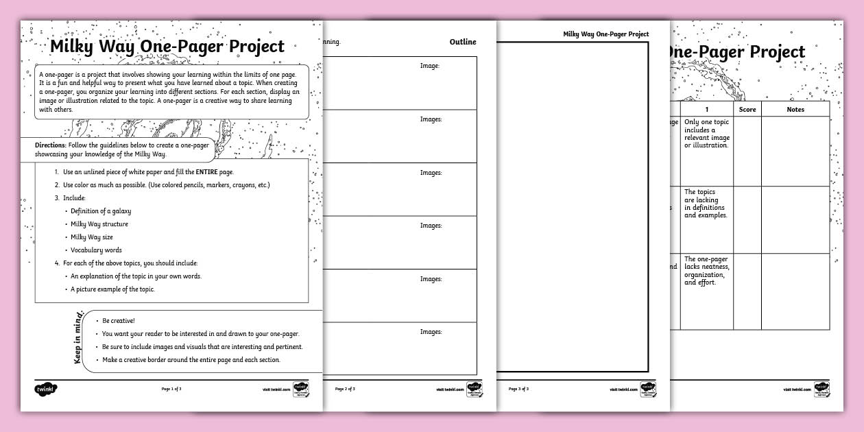 Milky Way One-Pager Project for 6th-8th Grade - Twinkl