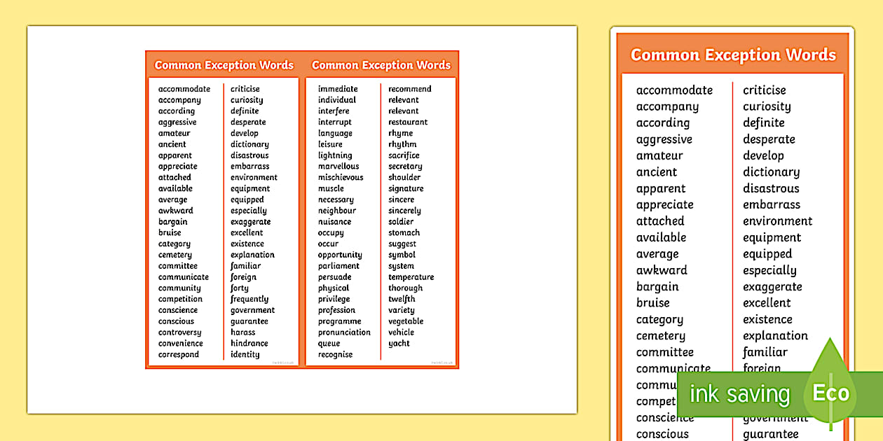 Editable Common Exception Words Year 5 and 6 Bookmark